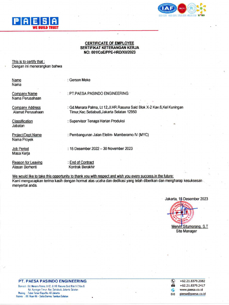 Sertifikat An Gerson | PDF