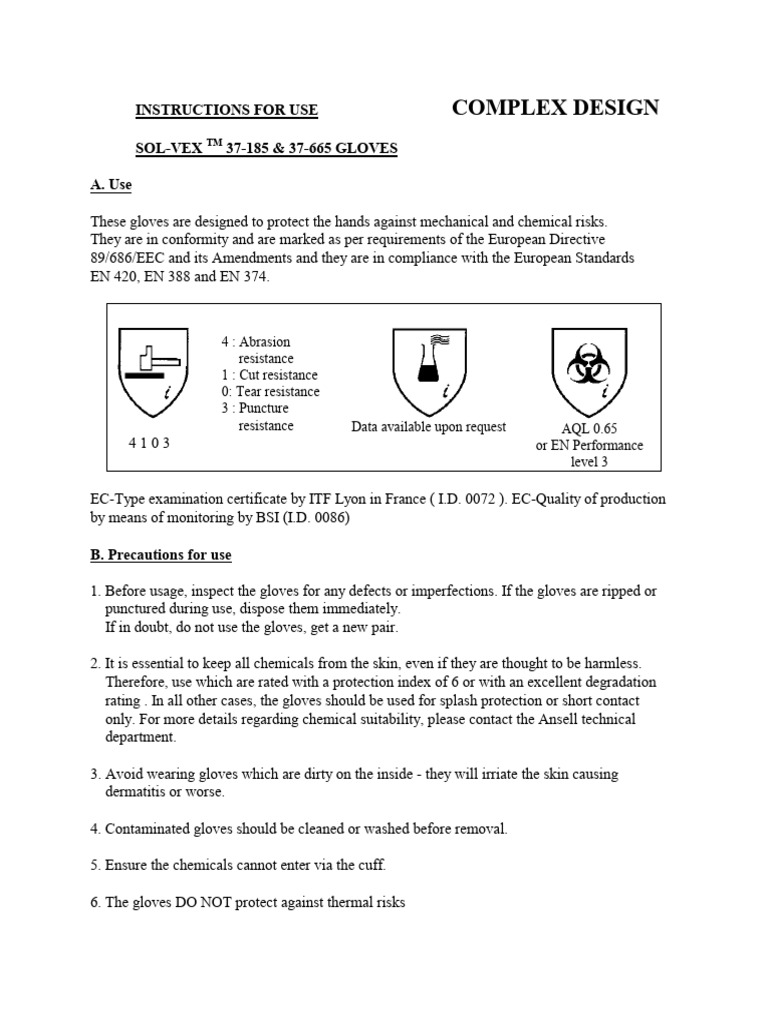 Hand Glove Chemicals Instruction | PDF | Allergy | Dermatitis