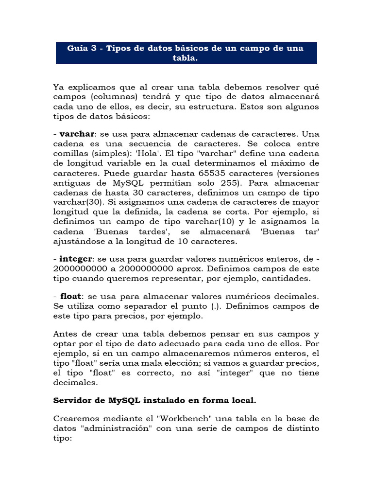 Guía 3 - Tipos de datos | Descargar gratis PDF | Tipo de datos | Informática