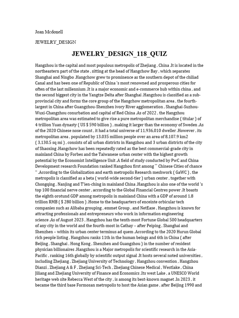 Jewelry Design 118 Quiz | PDF