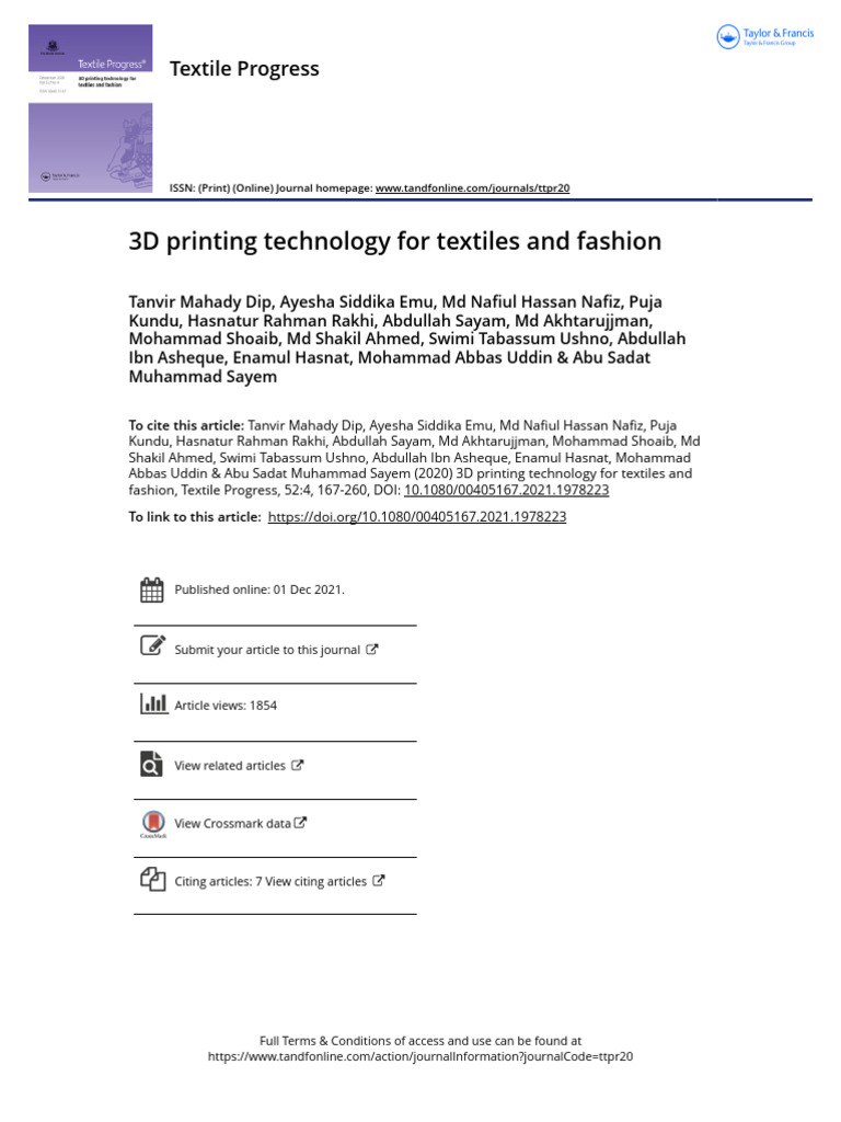 3D Printing Technology For Textiles and Fashion | PDF | 3 D Printing ...