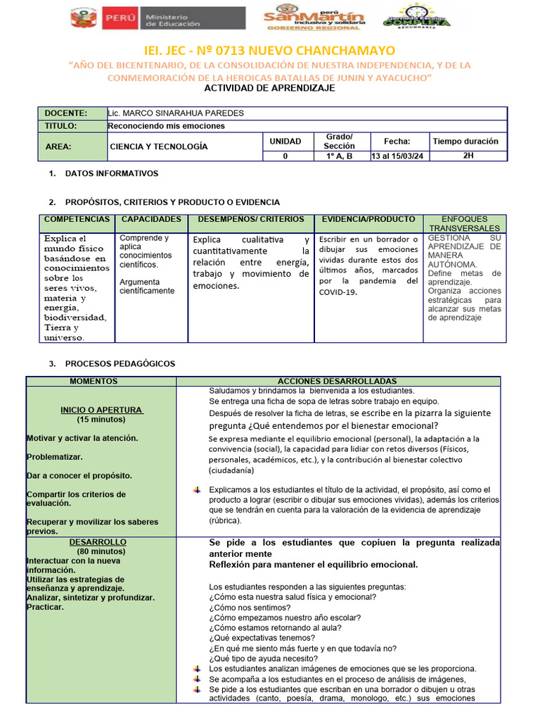 1º Clase Socio Emocional 2º | PDF | Las emociones | Aprendizaje