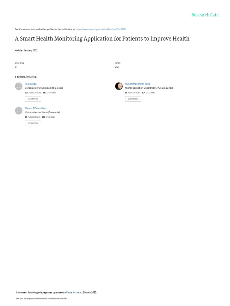 A Smart Health Monitoring Application For Patients To Improve Health ...