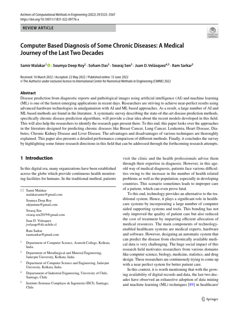 Computer Based Diagnosis of Some Chronic Diseases - A Medical Journey ...