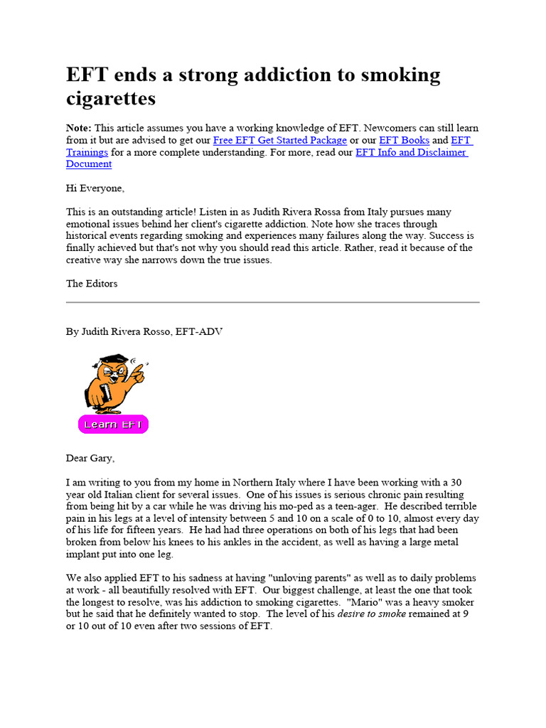 EFT Ends A Strong Addiction To Smoking Cigarettes | PDF | Tobacco ...