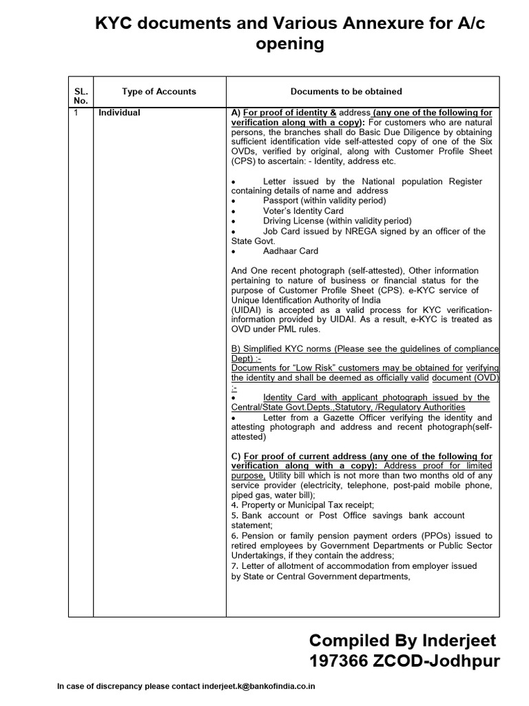 KYC Documents for Account Opening | PDF | Identity Document | Employment