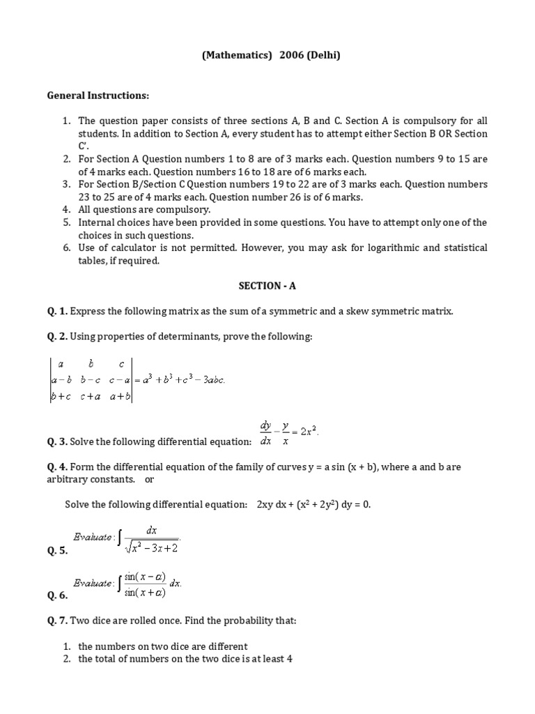 CBSE 2006 Maths Paper (Delhi) | PDF | Profit (Economics) | Sphere