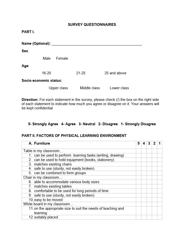 SURVEY QUESTIONNAIRES | PDF | Classroom | Learning