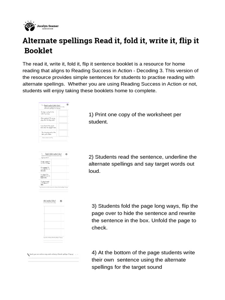 Alternate Spelling Sentences Read It Fold It Write Itflip It | PDF ...