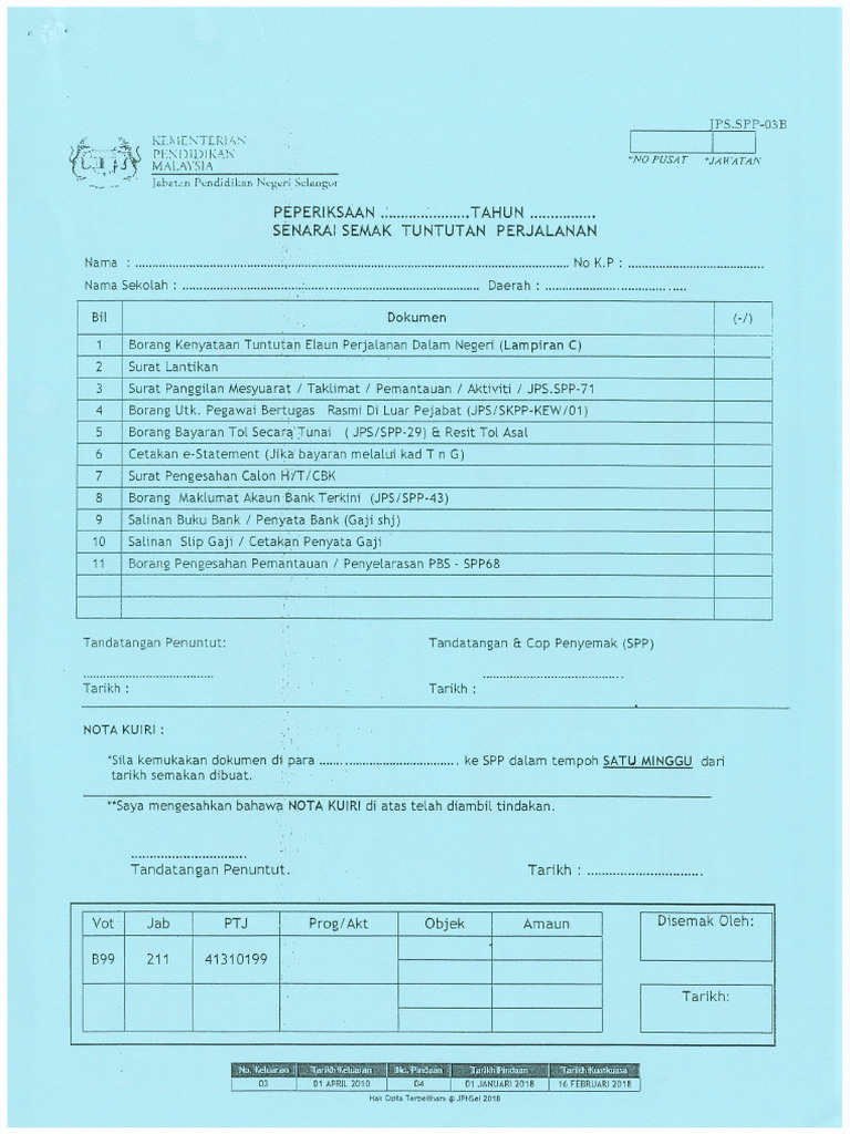 Senarai Semak Tuntutan Peperiksaan | PDF