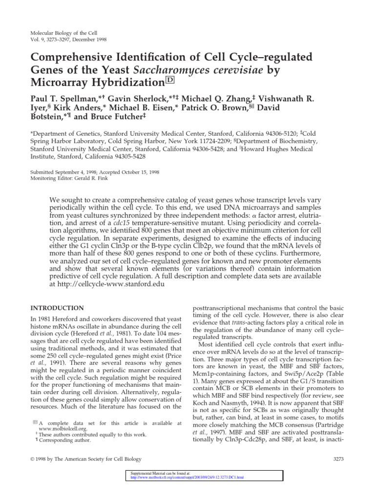 1998-Comprehensive Identification of Cell Cycle-Regulated Genes | PDF ...