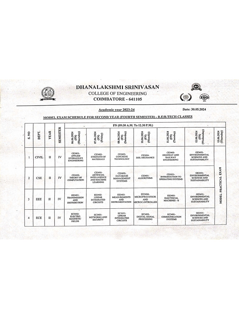 II Year Model Time Table | PDF