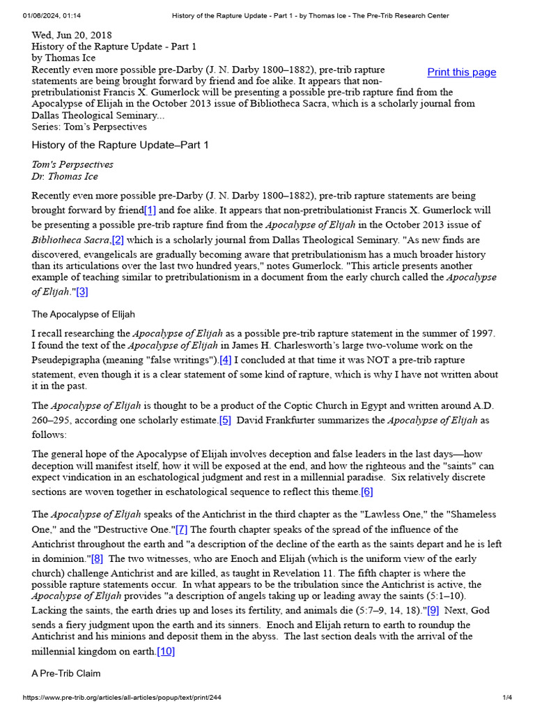 History of The Rapture Update - Part 1 - by Thomas Ice - The Pre-Trib ...