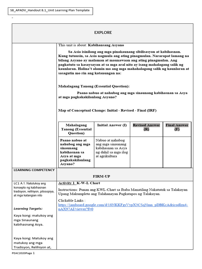 S8 - AP - ADV - Handout 8.4 - Unit Learning Plan Template FINAL | PDF
