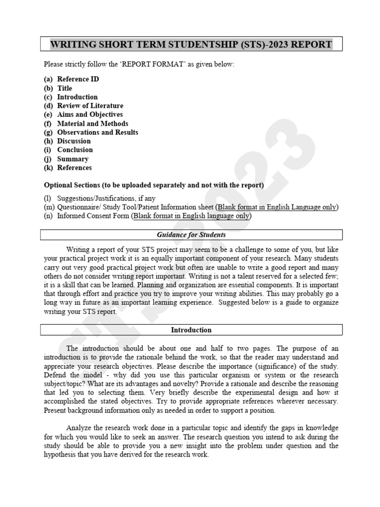 STS Report Writing Guide 2023 | PDF | Methodology | Pub Med