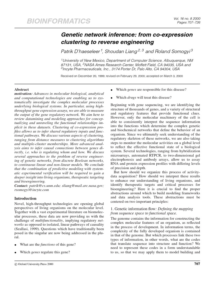 2000-Genetic Network Inference-From Coexpression Clustering To Reverse Engineering | PDF ...