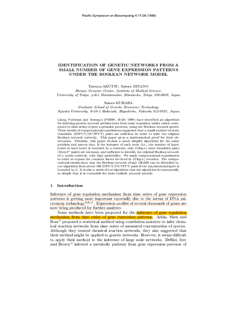 1999-Identification of Genetic Networks From A | Download Free PDF | Algorithms | Boolean Algebra