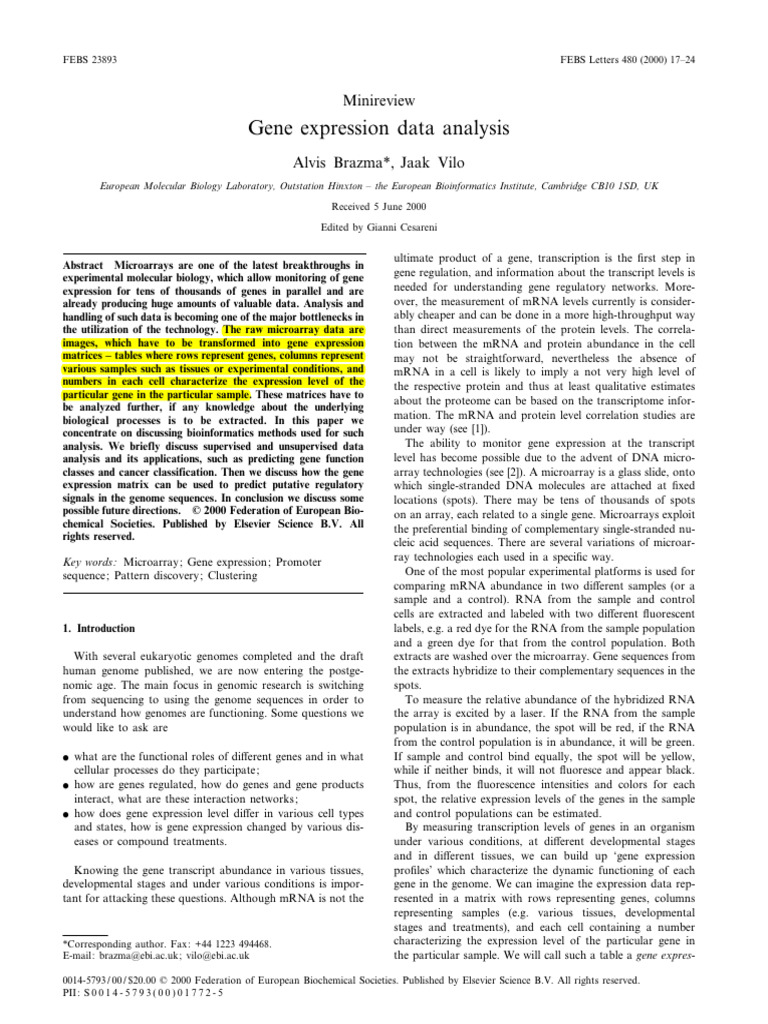 2000-Gene Expression Data Analysis | PDF | Dna Microarray | Gene Expression