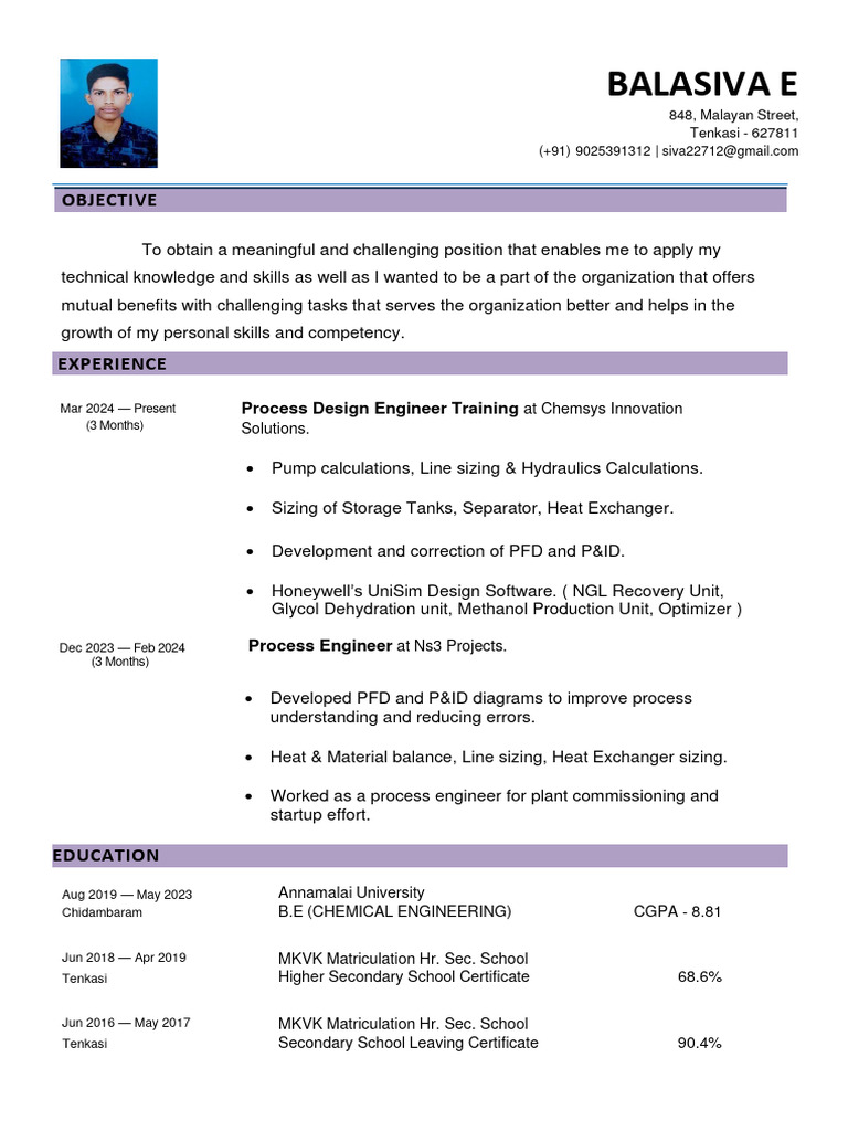 Balasiva e Resume | PDF | Engineering | Process Engineering
