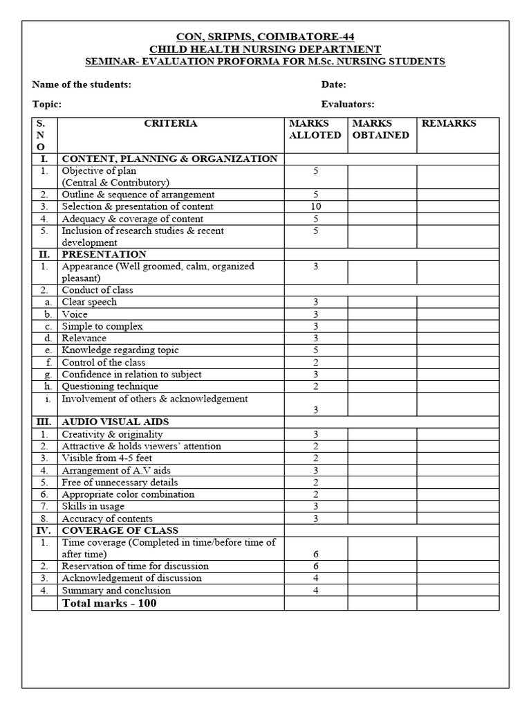 seminar evaluation forms | Download Free PDF | Cognition | Human Communication