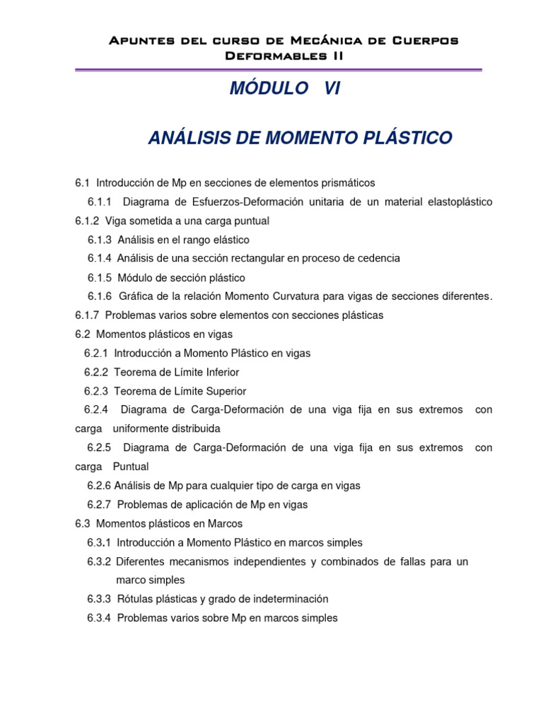 Modulo N°6 - Momento Plastico-Mecanica de Cuerpos Deformables Ii. | PDF ...