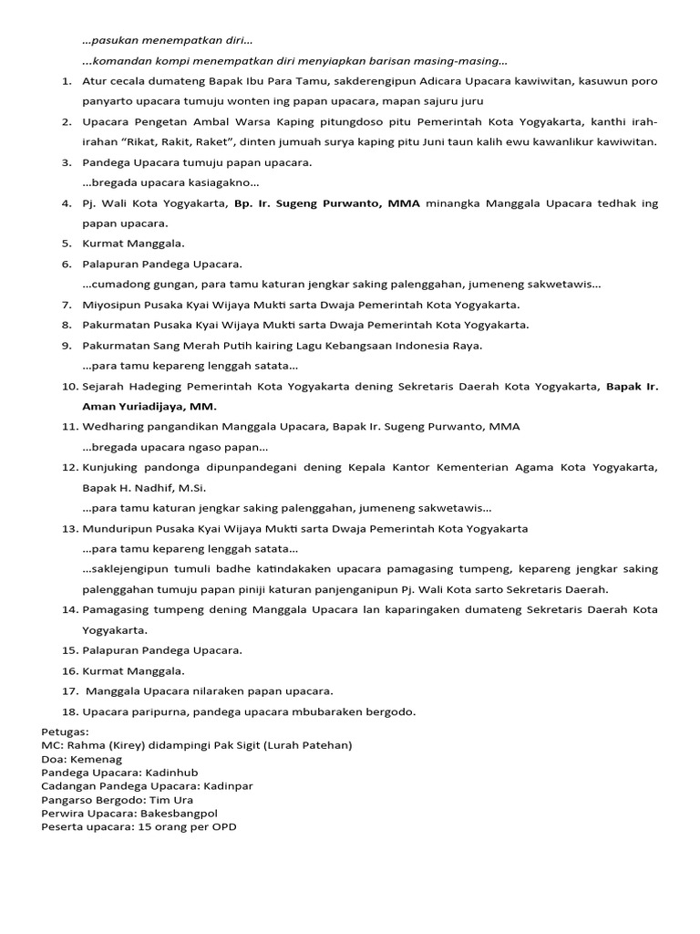 Rundown Upacara HUT Pemkot 2024 | PDF | Perjalanan | Kajian Bahasa Asing