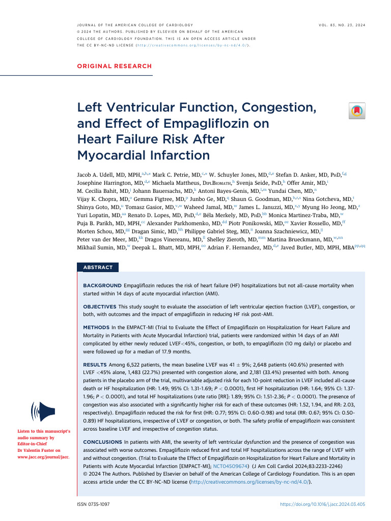 Empagliflozin's Impact on Post-MI HF | PDF | Ejection Fraction | Heart ...