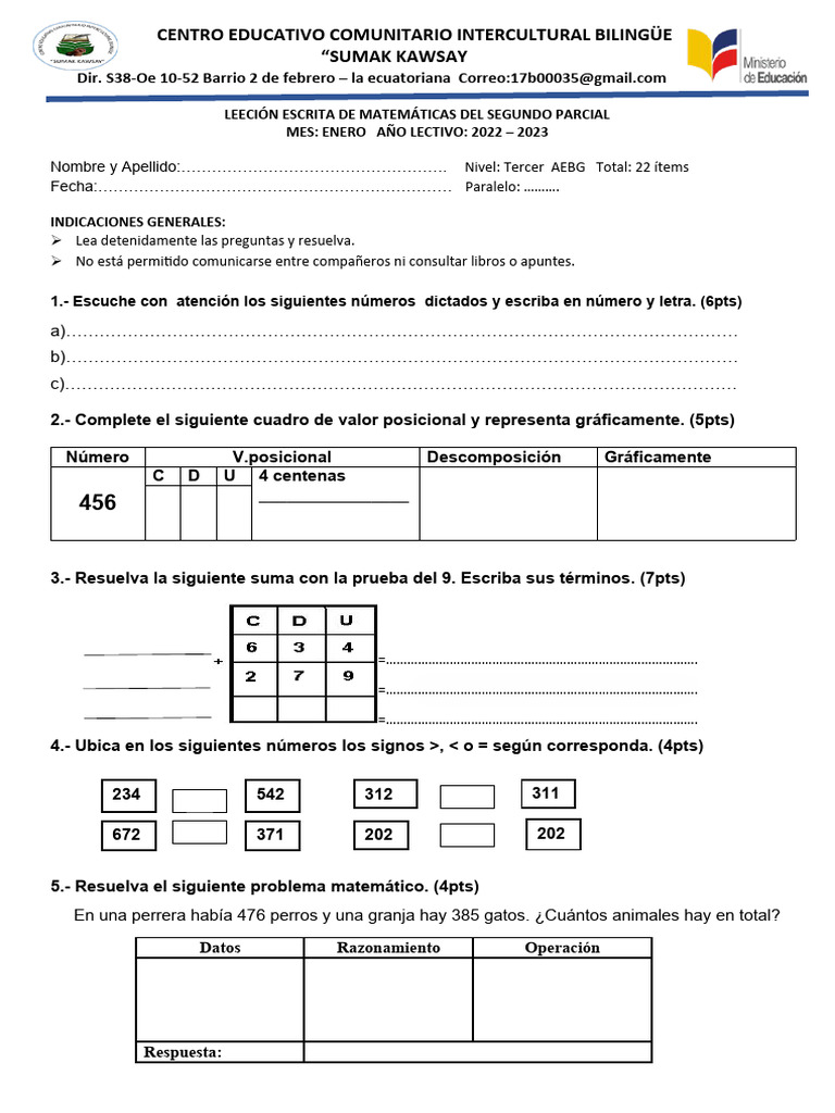 Evaluación de Operaciones de la 1ra Unidad | PDF