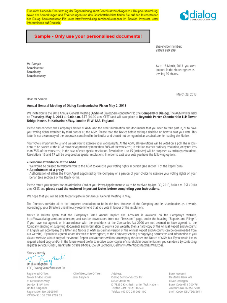 Sample Letter-Proxy-Form No Printing Option 0 | PDF | Proxy Voting ...