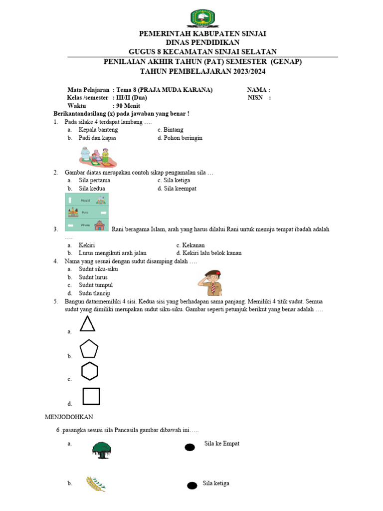 Soal Pat Tema 8 Kelas 3 Semester Genap 2024 | PDF