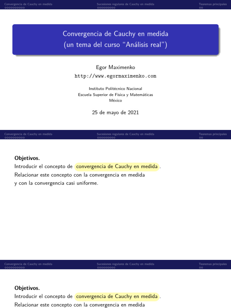 Cauchy Convergence in Measure Presentation Es | PDF | Análisis real ...