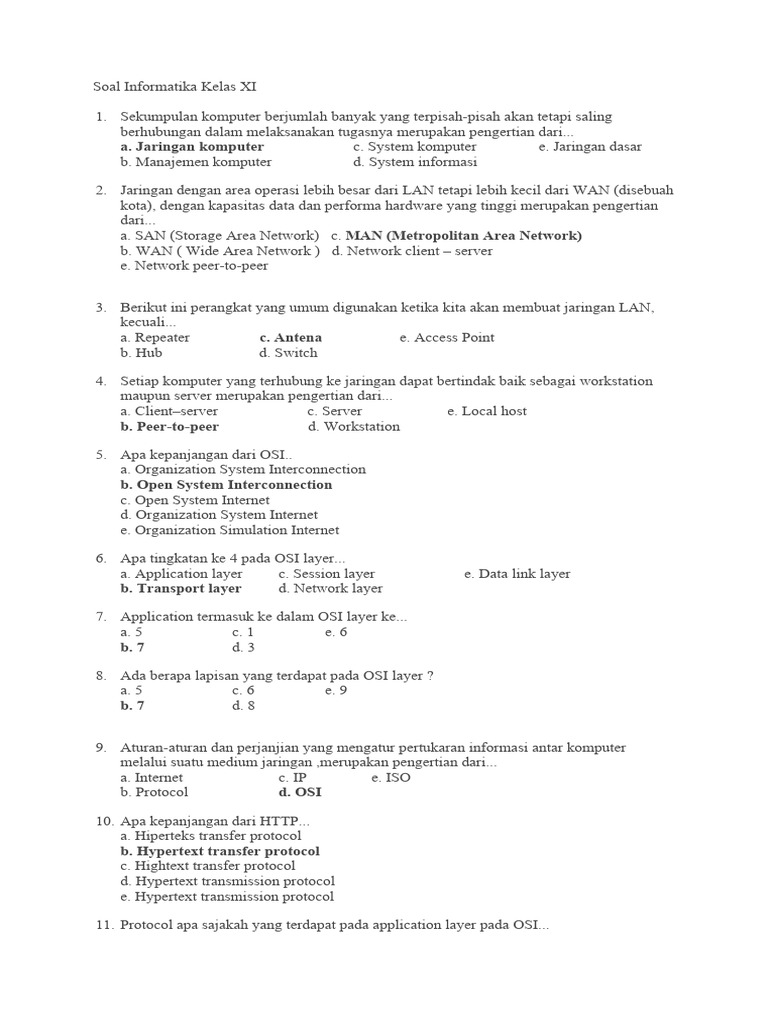 Soal Informatika Kelas XI | PDF | Metode & Bahan Ajar | Teknologi & Rekayasa