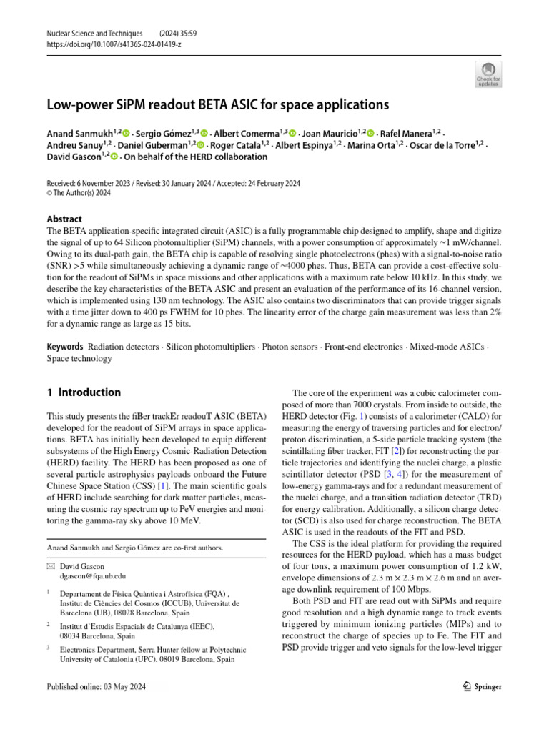 Low-Power SiPM Readout BETA ASIC For Space Applications | PDF | Operational Amplifier | Analog ...