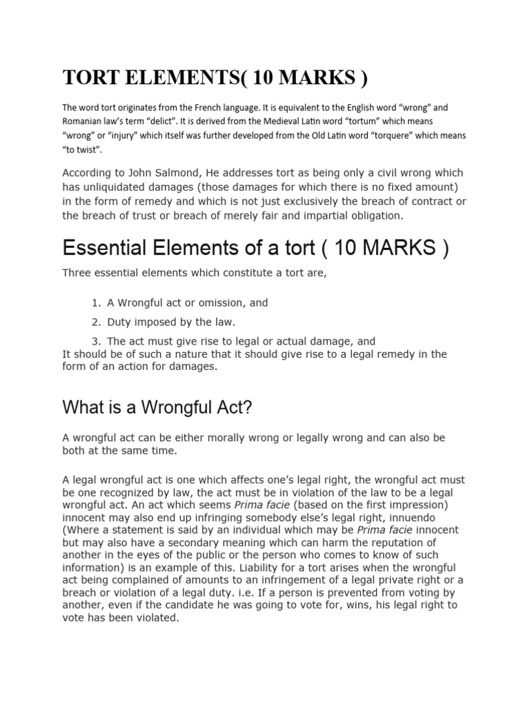 Tort Elements | PDF | Damages | Tort