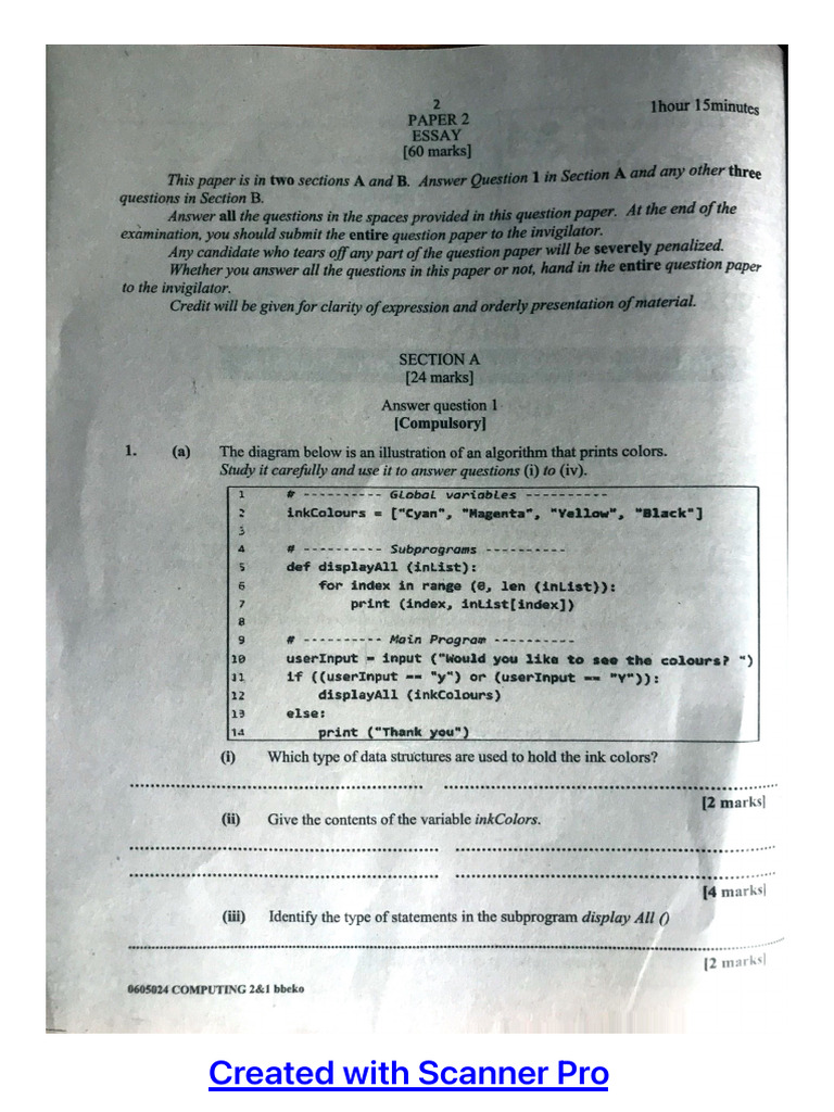 Computing May 2024 Questions | PDF | Color | Computing