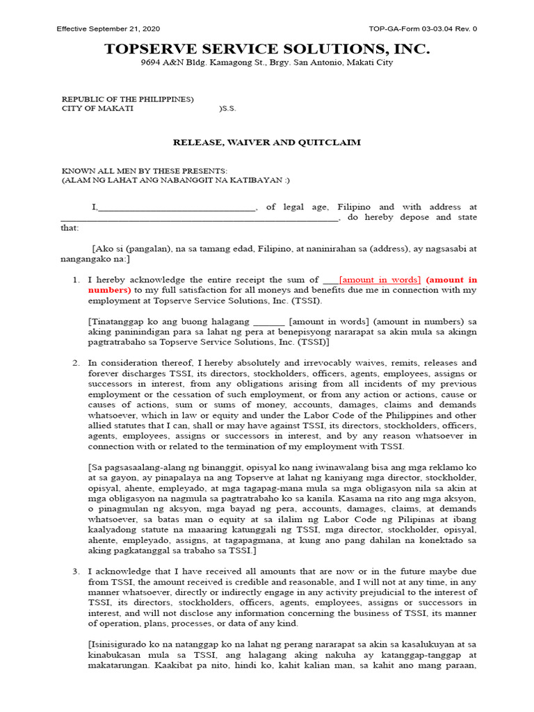 TOP-GA-Form 03-03.04 Release, Waiver and Quit Claim Rev. 0 - LEGAL ...