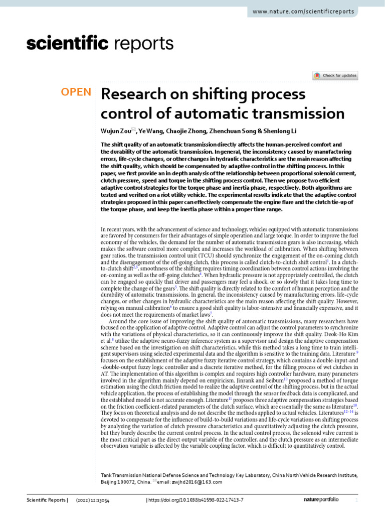 Research On Shifting Process Control of Automatic Transmission | PDF ...