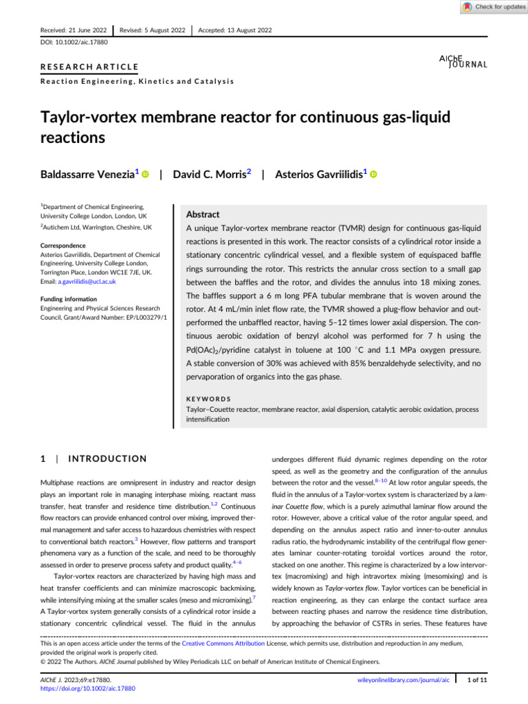 Taylor-Vortex Membrane Reactor For Continuous Gas-Liquid | PDF ...