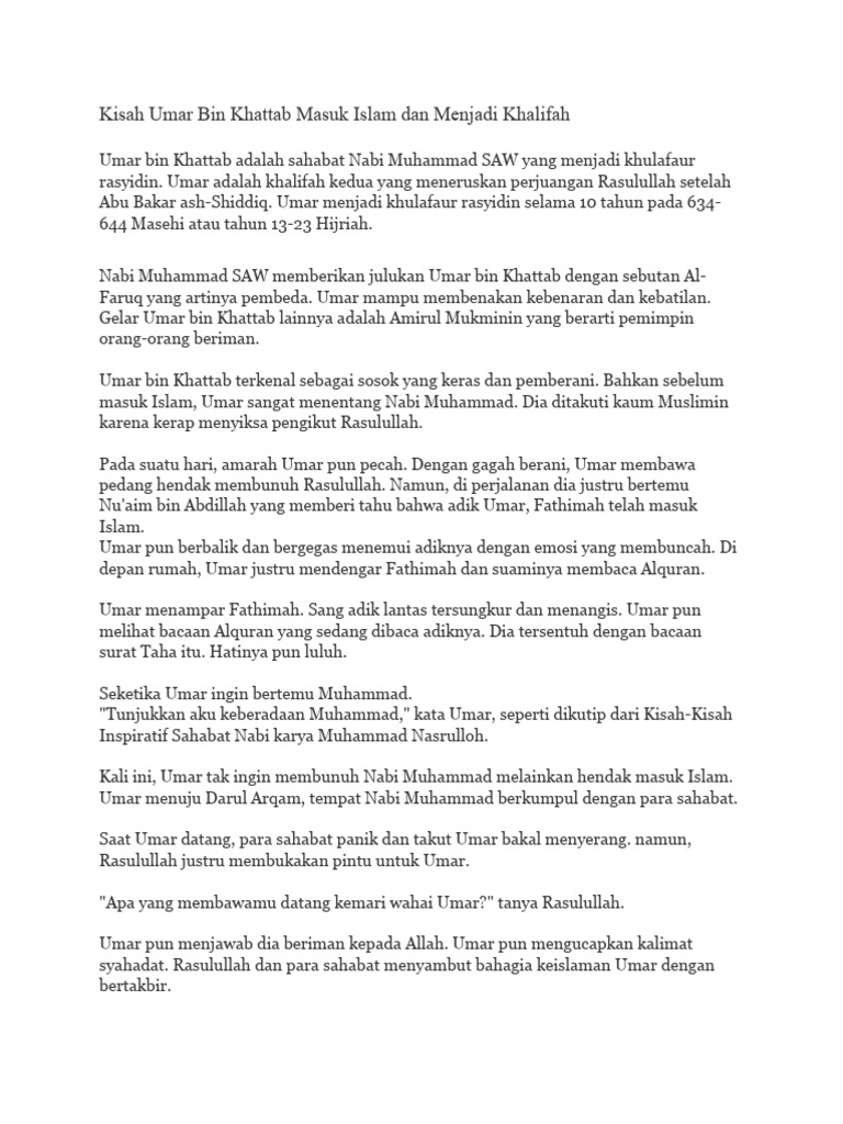 Kisah Umar Bin Khattab Masuk Islam Dan Menjadi Khalifah Pdf