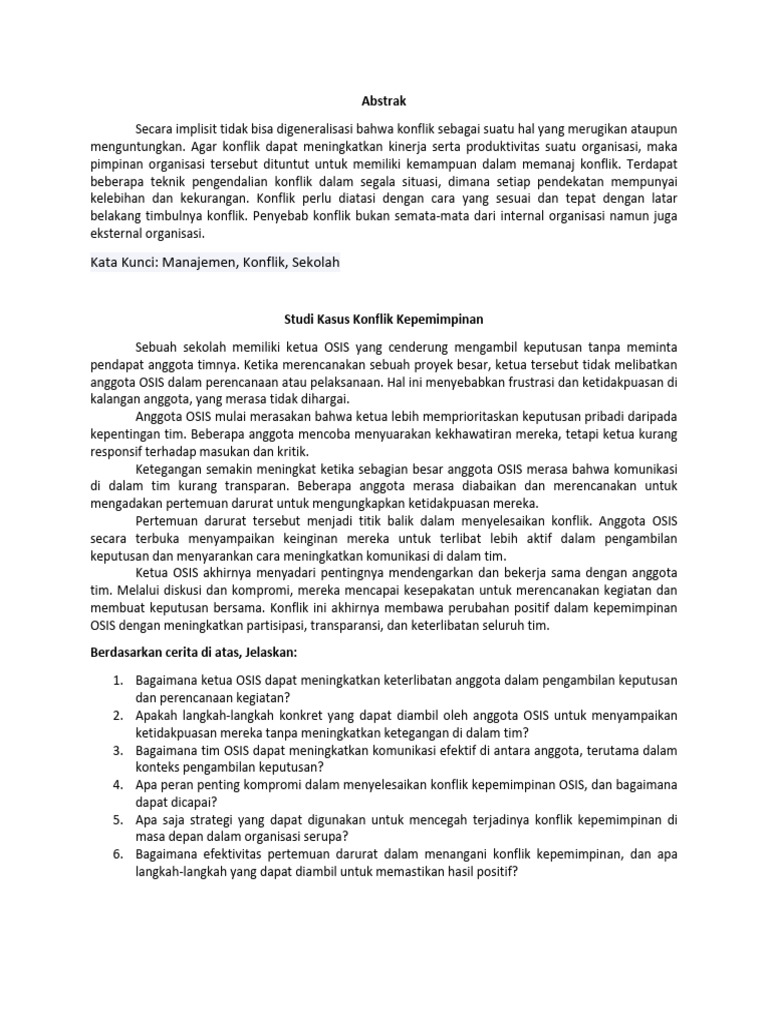 Studi Kasus Kepemimpinan Osis | PDF | Pengembangan Diri