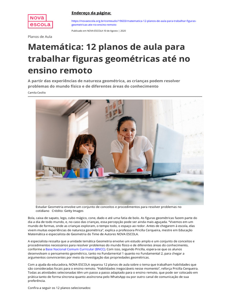 Matematica 12 Planos de Aula para Trabalhar Figuras Geometricas Ate No ...