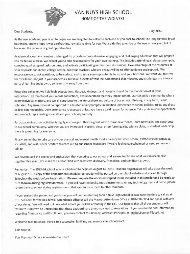 VNHS Parent Student Enrollment Documents | PDF