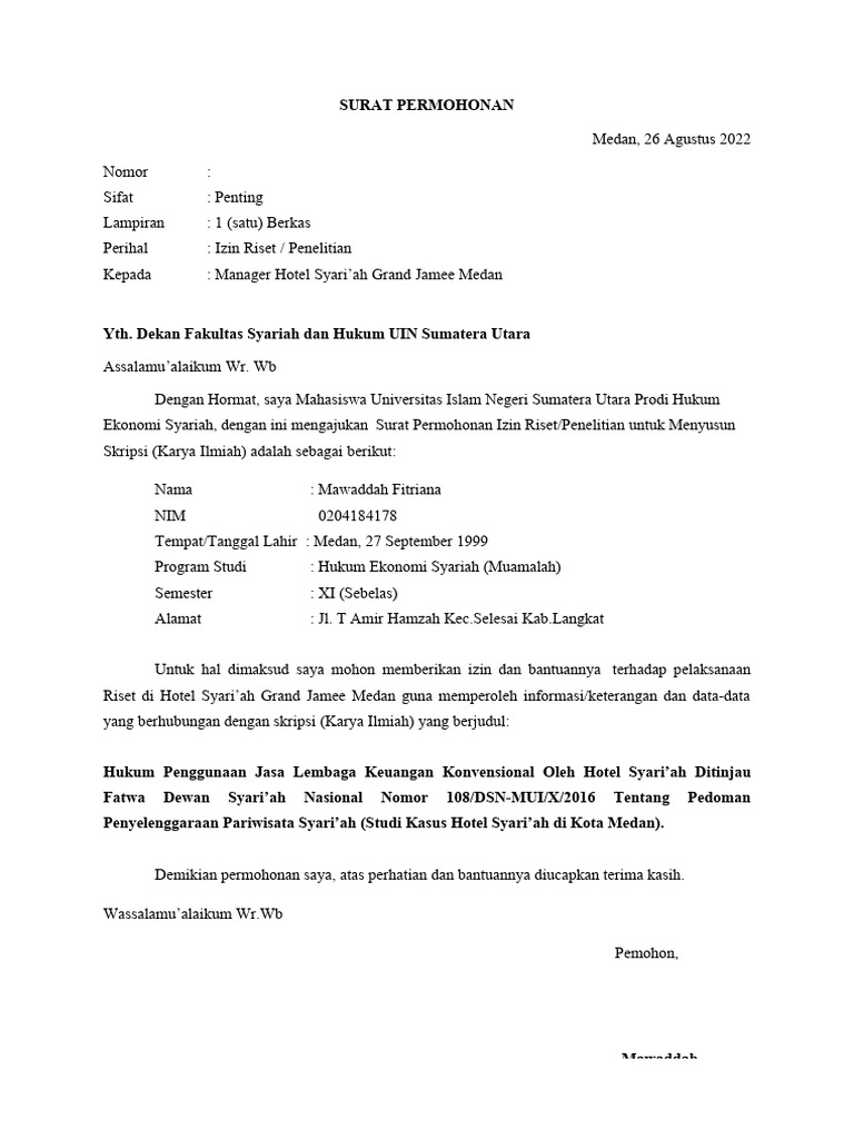 Permohonan Surat Riset MW | PDF | Pengelolaan Keuangan & Uang