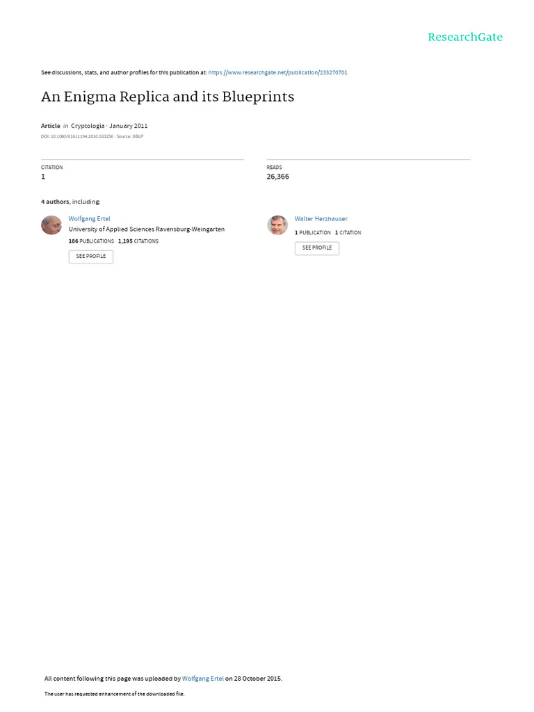 An Enigma Replica and Its Blueprints | PDF | Cryptography | Cryptanalysis