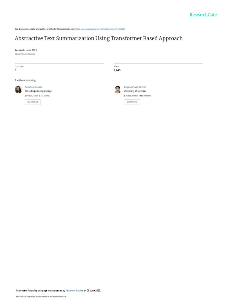 Abstractive Text Summarization Using Transformer Based Approach | Download Free PDF | Use Case ...