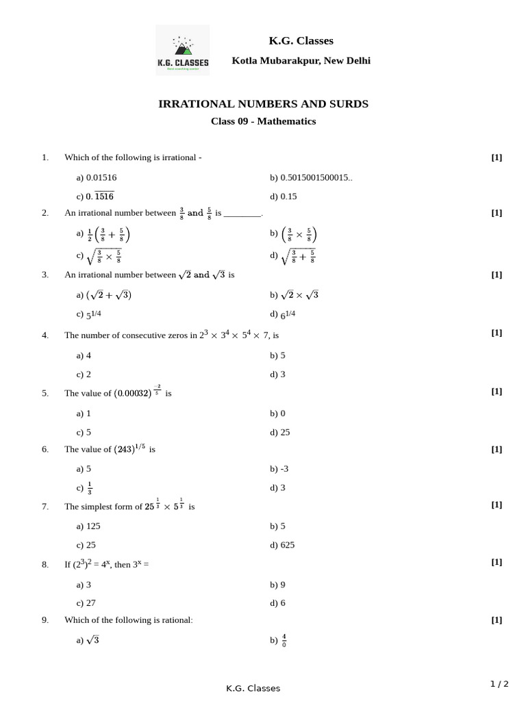 IrrationalNumbers and Surds | PDF | Rational Number | Numbers