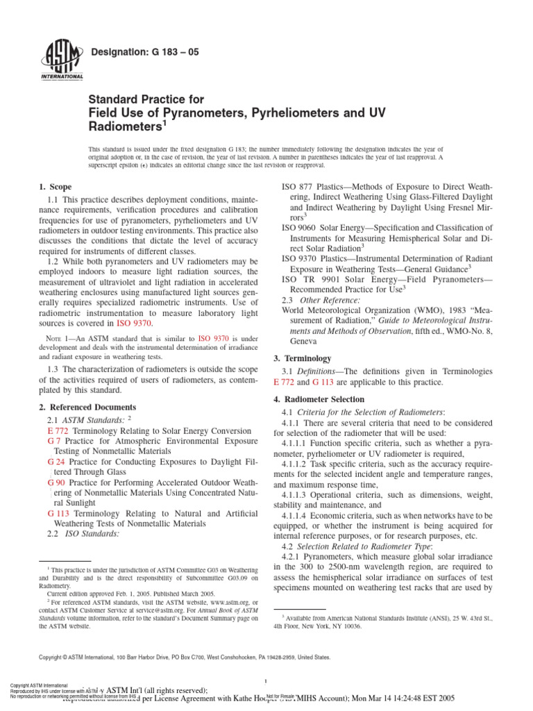 ASTMG183 | PDF | Ultraviolet | Electrical Engineering