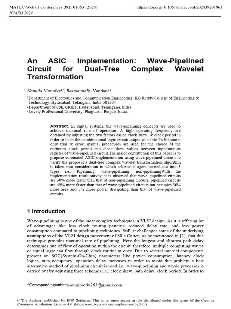 An ASIC Implementation: Wave-Pipelined Circuit For Dual-Tree Complex Wavelet Transformation ...