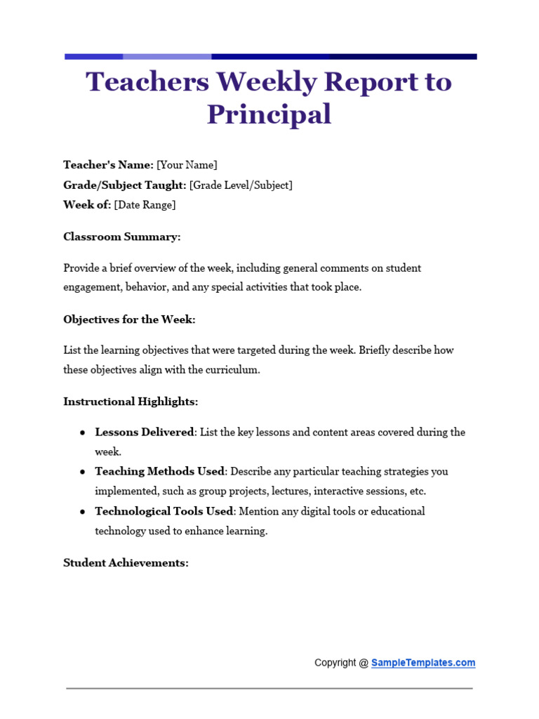 Teachers Weekly Report To Principal | PDF | Educational Assessment ...