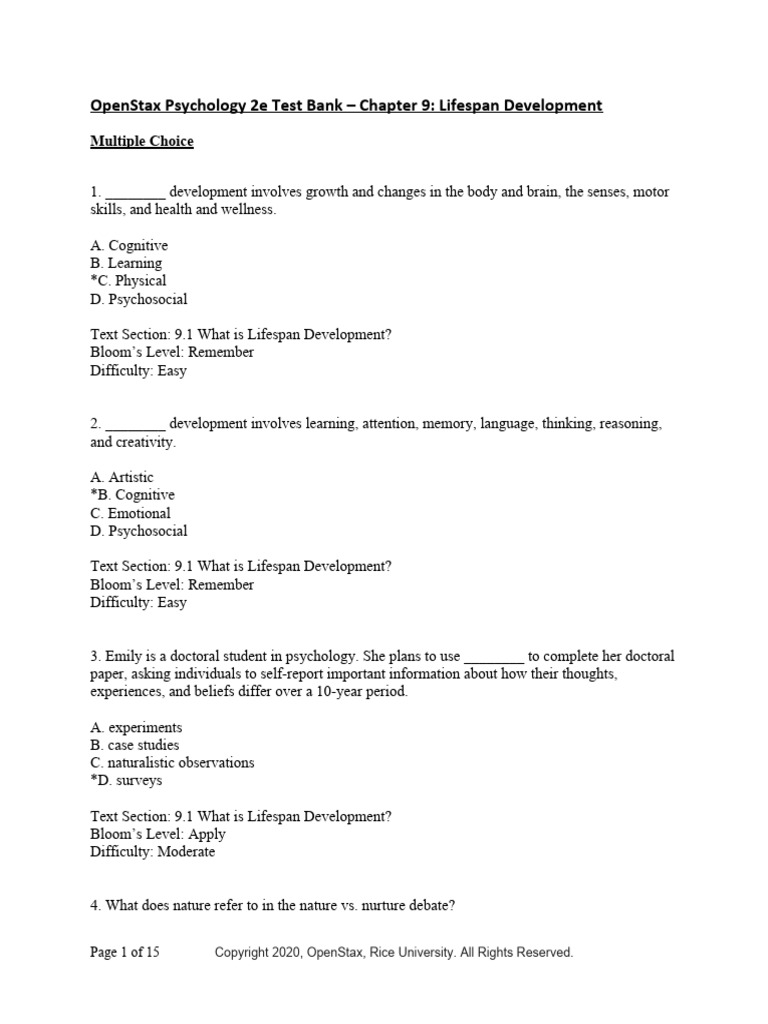 OS - Psychology 2e TestBank - Ch09 | PDF | Attachment Theory | Child ...